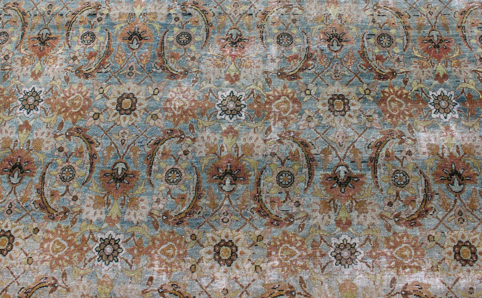 Earth-Toned Antique Persian Yazd Rug with Unique All-Over Sub-Geometric ...
