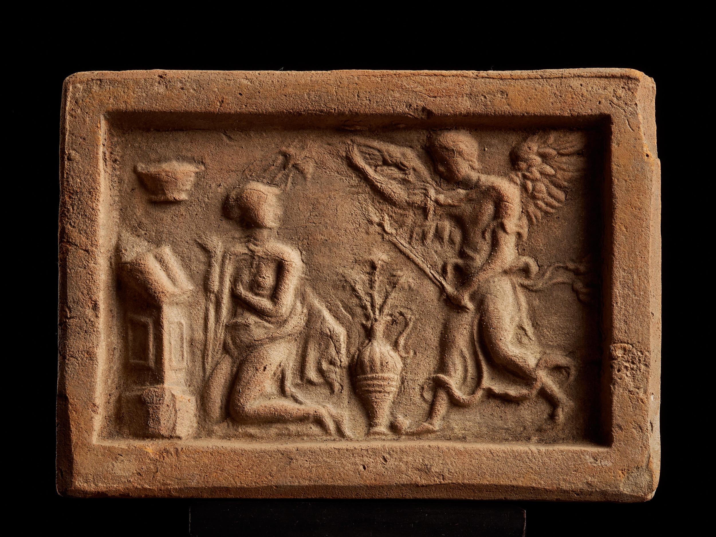 Earthenware Tile with Beautiful Relief of Woman and Angel at 1stDibs ...