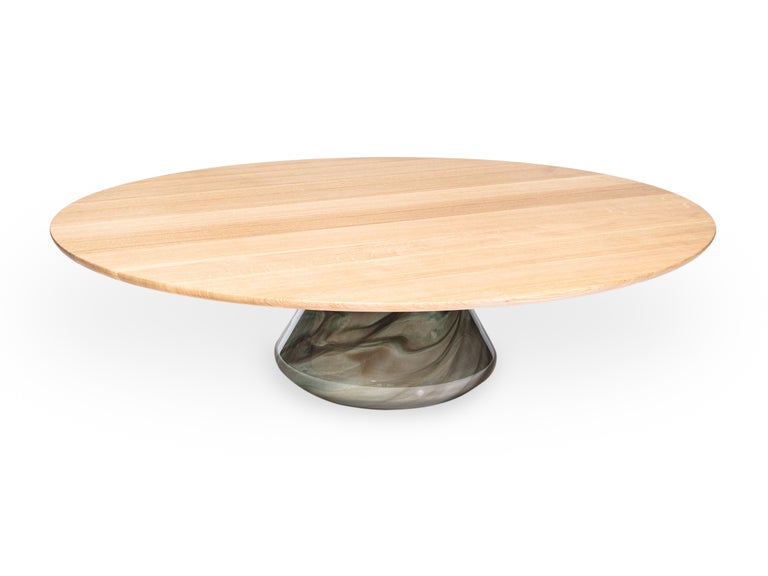 "Earthy Eclipse" Center Table ft. Glass Base and Oak Top For Sale at ...