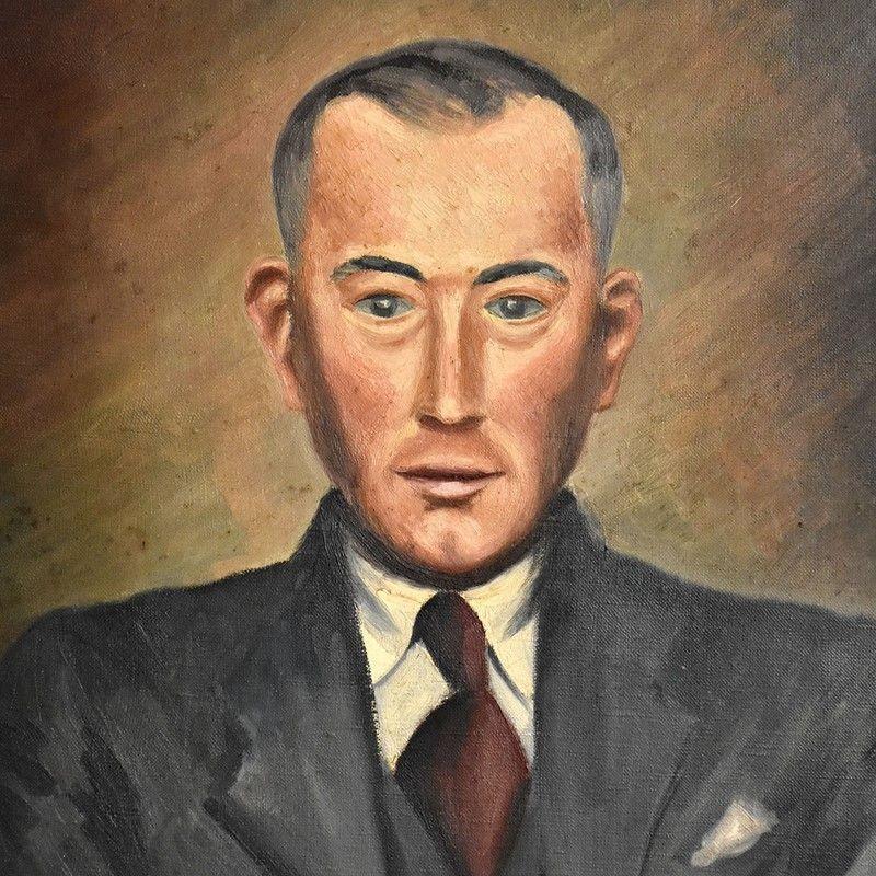 Original Vintage East German Portrait of a Man in a Suit, 1940s Oil on ...