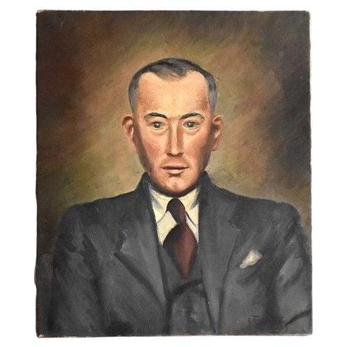 Original Vintage East German Portrait of a Man in a Suit, 1940s Oil on ...