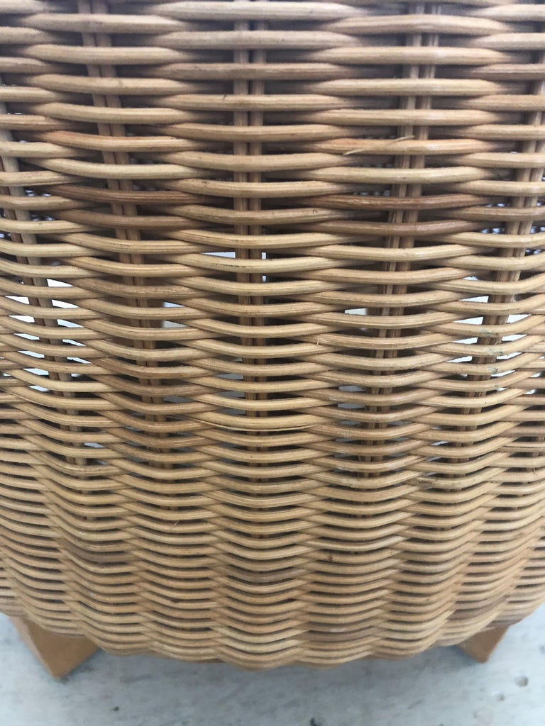 East Hampton Mid-Century Modern Wicker Rattan Round Ottoman Pouf at ...