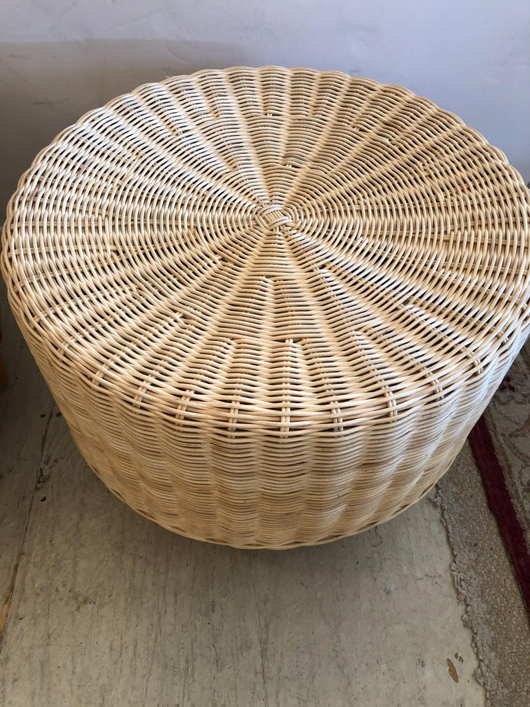 East Hampton Pair of Woven Rattan Round Ottomans at 1stDibs | rattan ...