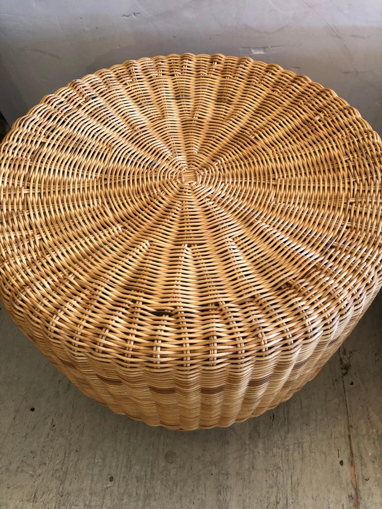 East Hampton Pair of Woven Rattan Round Ottomans at 1stDibs | rattan ...
