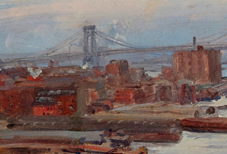 'East River, NYC Harbor' Unsigned Painting Oil on Board, Early 20th ...