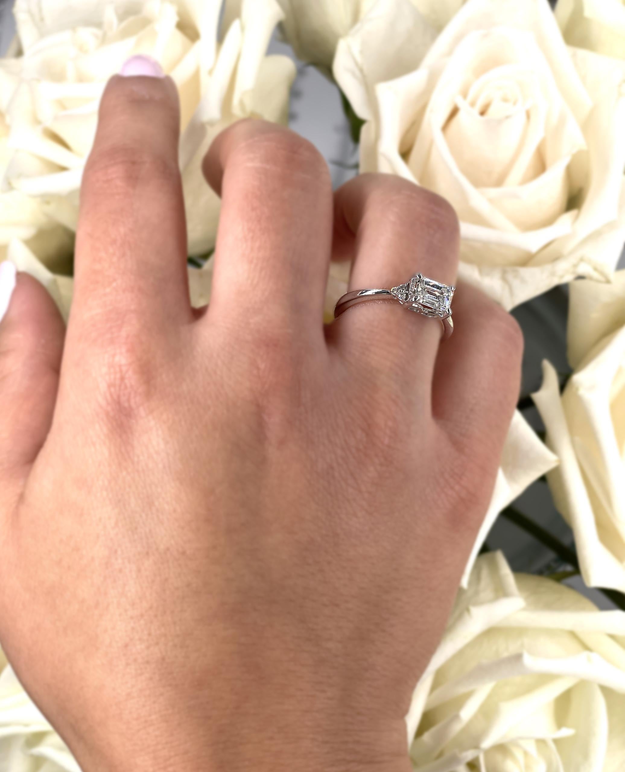 Modern East West Emerald Cut Diamond Engagement Ring Right Hand Ring