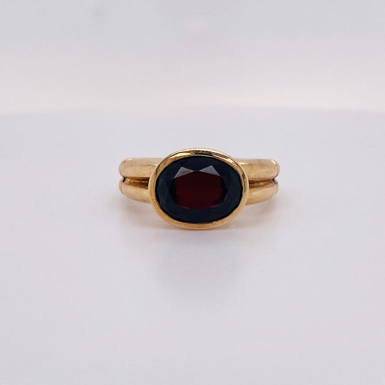 East West Garnet Bezel Ring 3.10ct Garnet w Wide Double Ribbed Band in ...