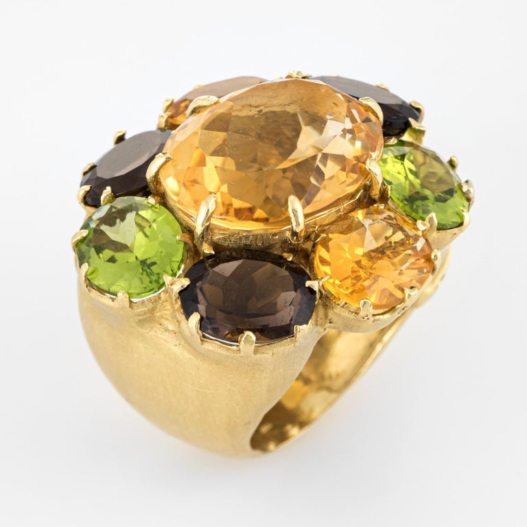 East West Large Cocktail Ring Vintage 18k Gold Citrine Peridot Estate ...