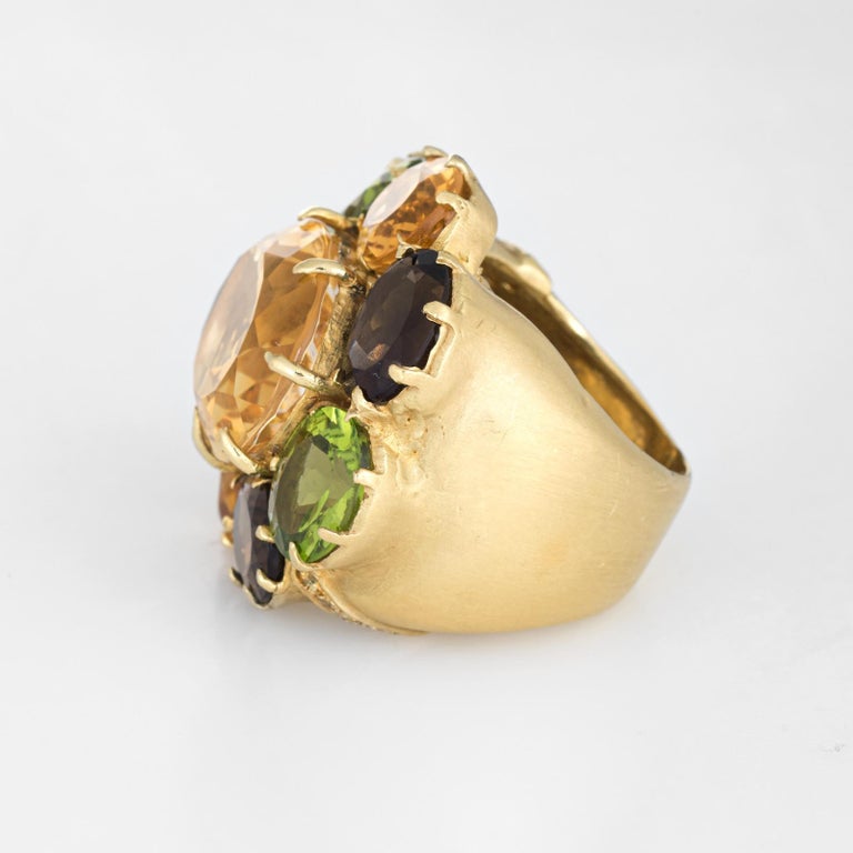 East West Large Cocktail Ring Vintage 18k Gold Citrine Peridot Estate ...