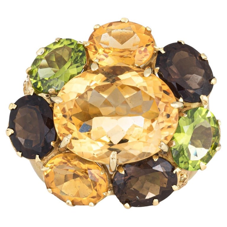 East West Large Cocktail Ring Vintage 18k Gold Citrine Peridot Estate ...