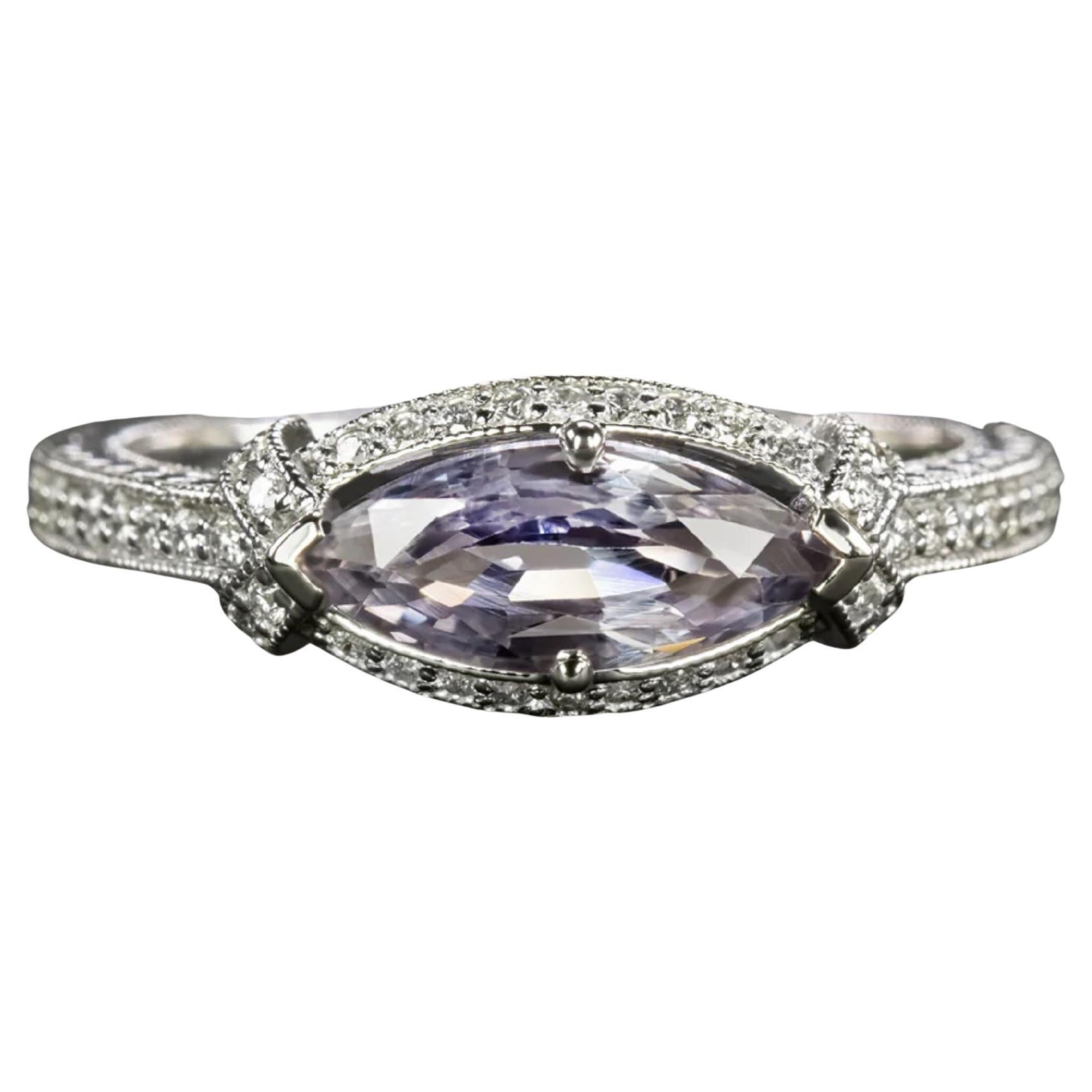 East West Lavander Sapphire Diamond Ring For Sale at 1stDibs