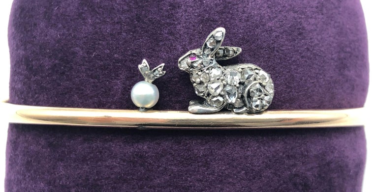 Easter Rabbit Bunny Turnip Natural Pearl Ruby Diamond Gold Bangle ...