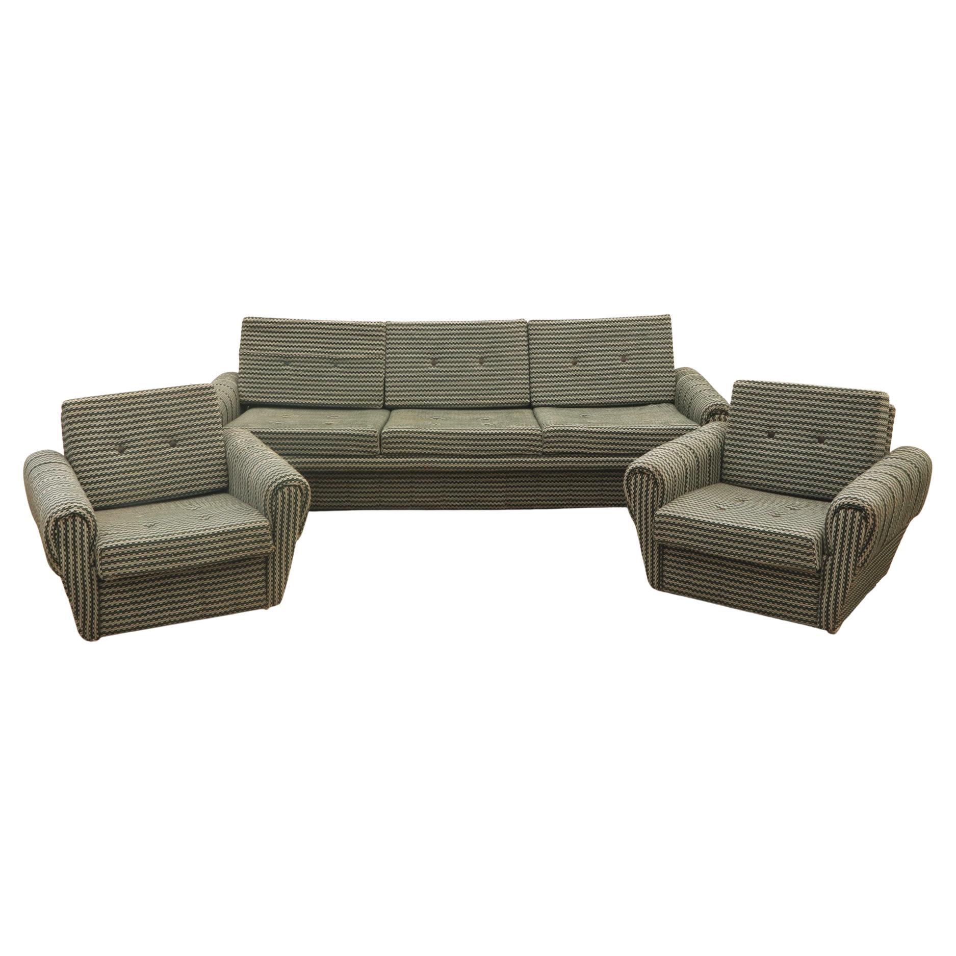 Vintage velvet living room set, with sofa and pair of armchair, 1970s ...