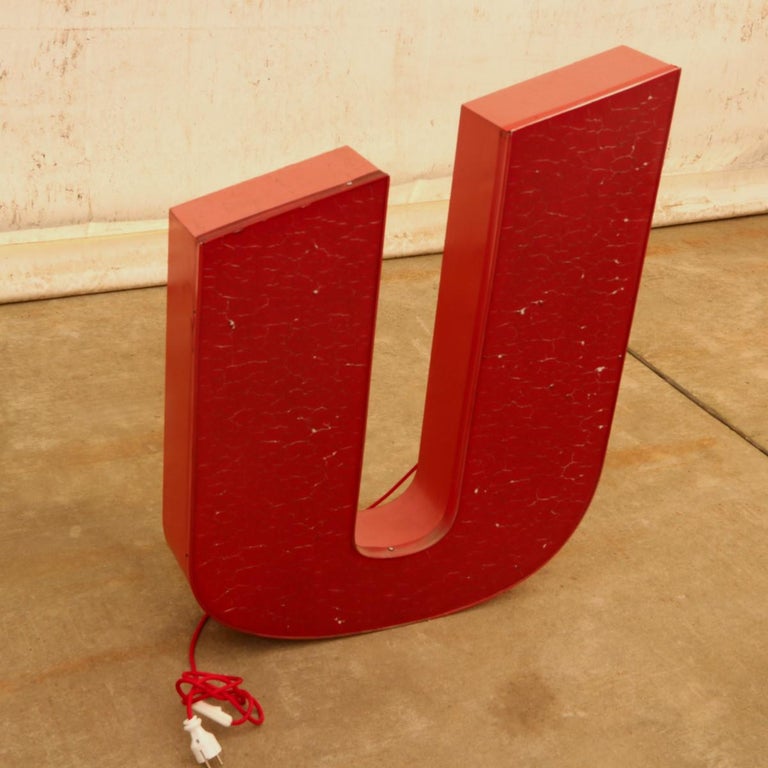 Eastern Bloc Huge Iluminated Letter U in the Form of a Floor Night Lamp ...