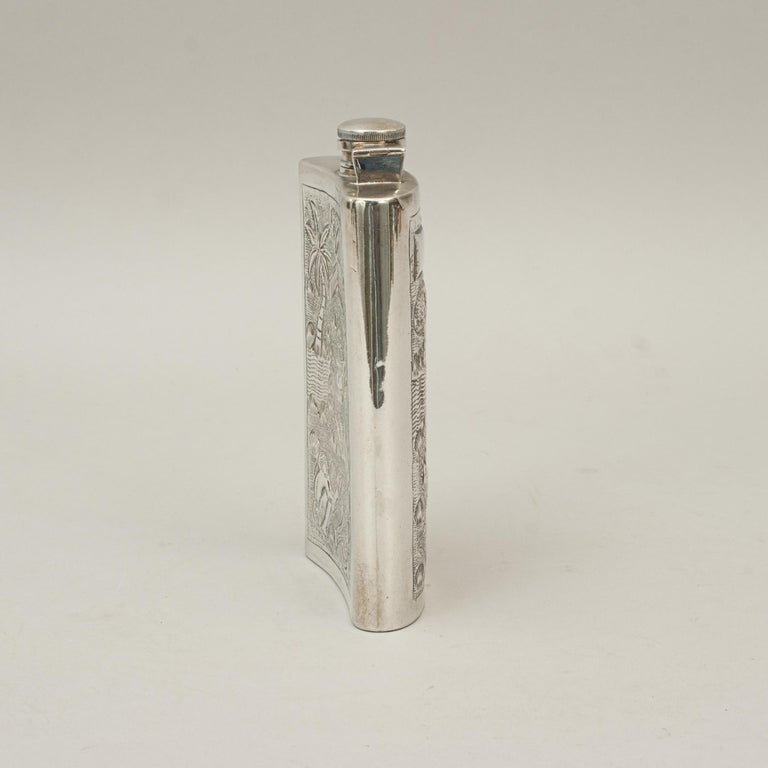 Eastern Design Silver Hip Flask with Elephant, Colonial Hip Flask at ...