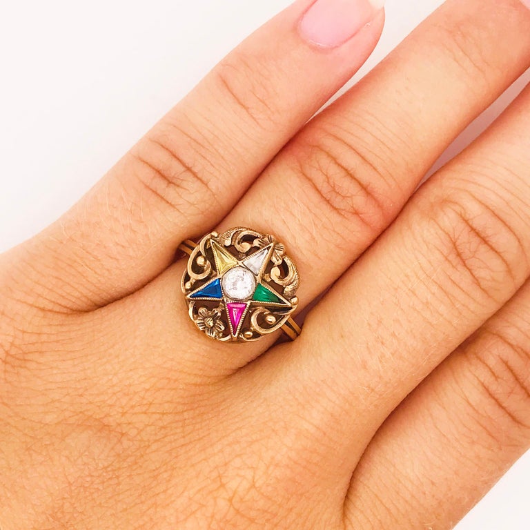 Eastern Star Ring Vintage Estate Jeweled Diamond Floral Eastern Star ...