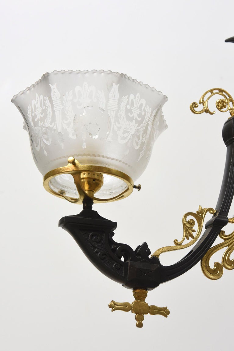 Eastlake Three Light Gas Fixture in Black and Gold For Sale at 1stDibs
