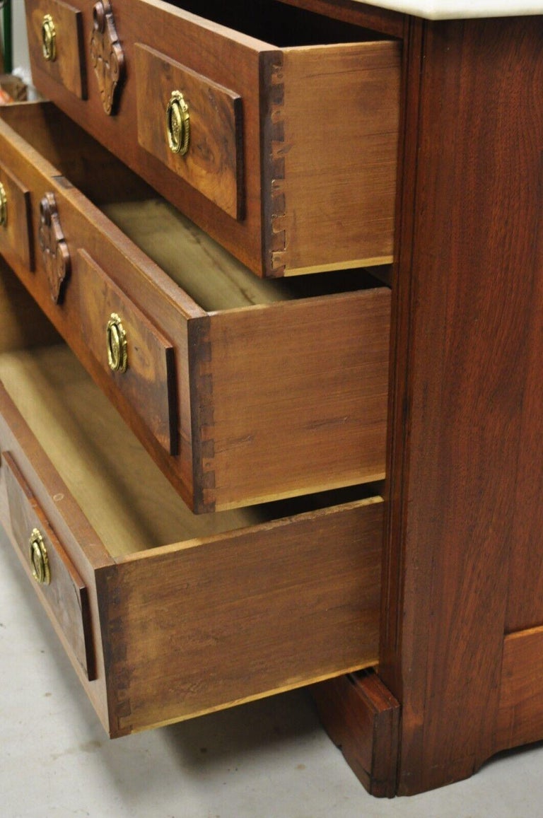 Eastlake Victorian White Marble Top Burl Walnut 3 Drawer Commode ...