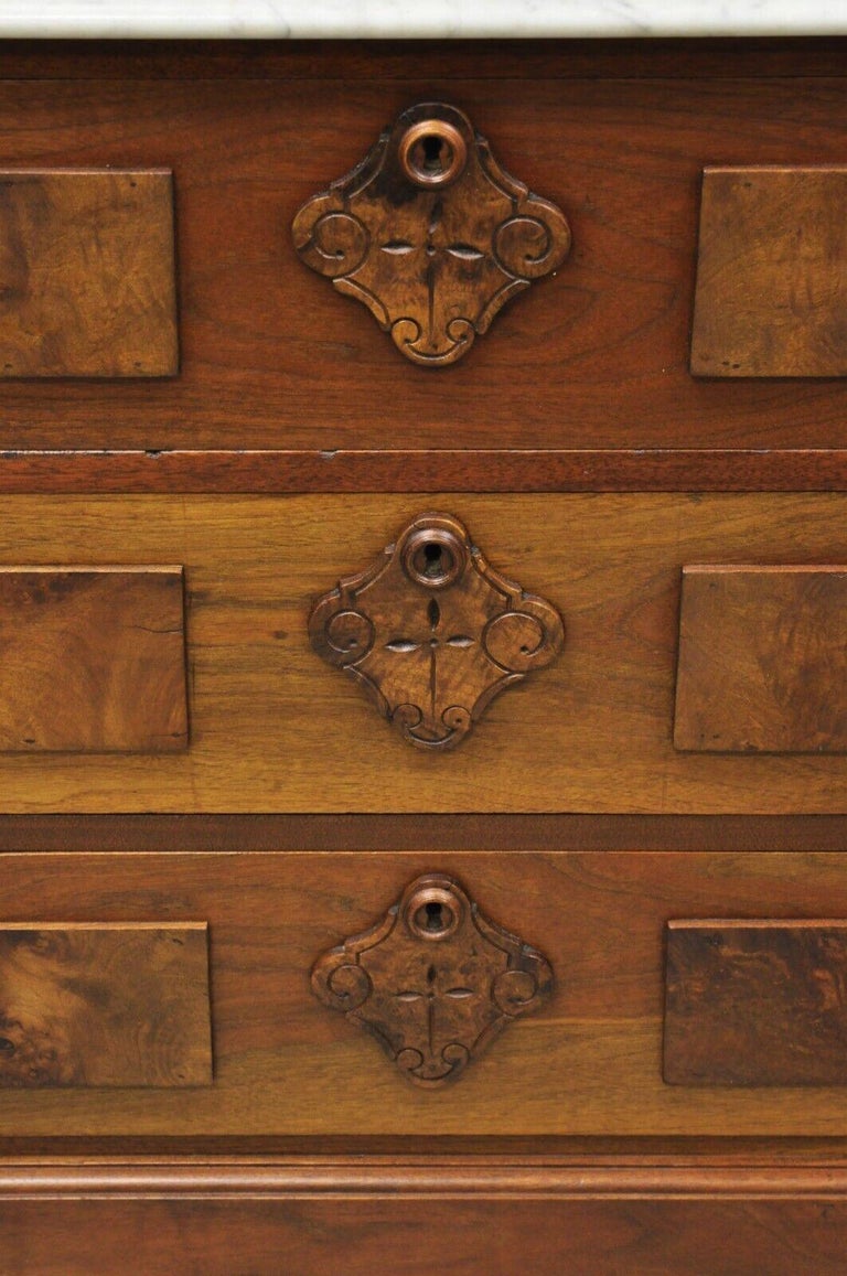 Eastlake Victorian White Marble Top Burl Walnut 3 Drawer Commode ...