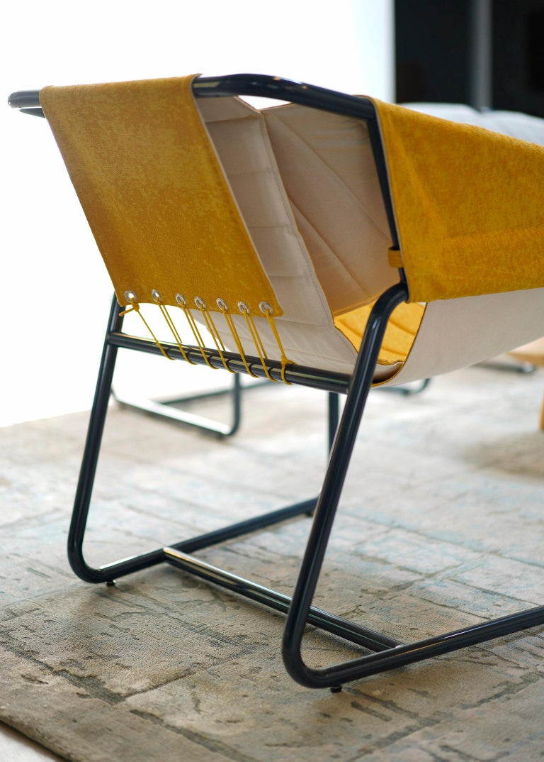 Easy Chair in Bent Metal Tubing with Fabric Sling For Sale at 1stDibs