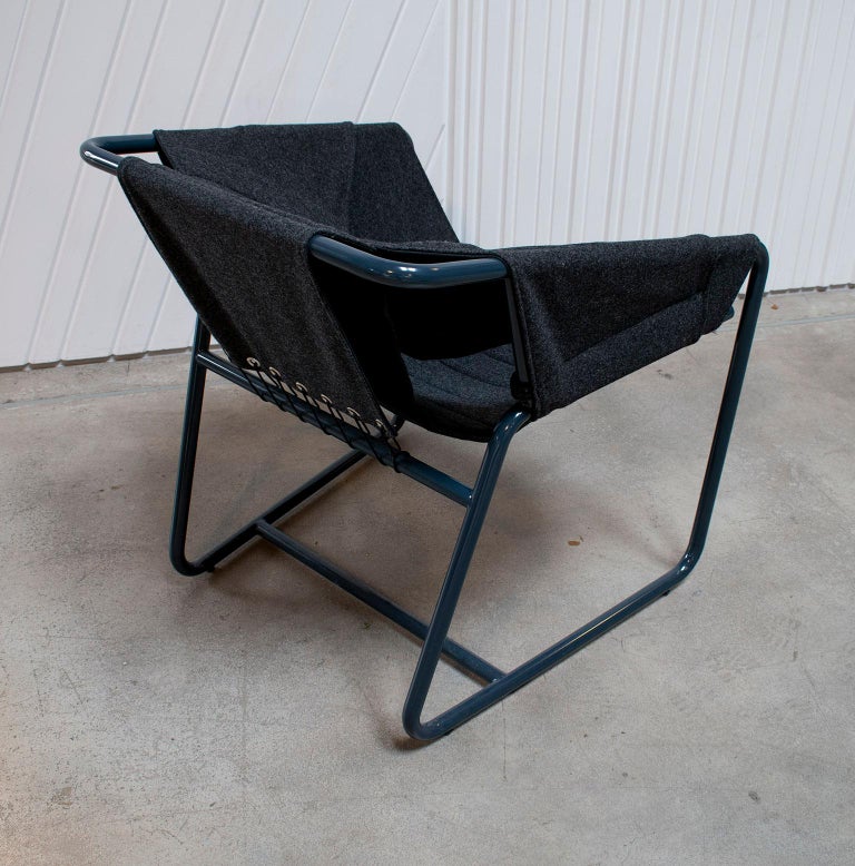 Easy Chair in Bent Metal Tubing with Fabric Sling For Sale at 1stDibs