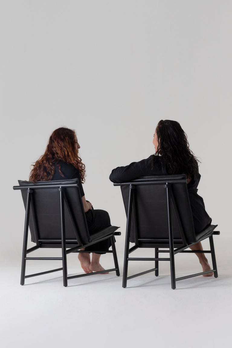 Easy Chair, Lounge Chair in Black Beech Wood with Natural Leather Seat ...