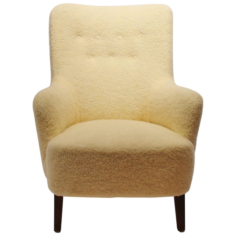 Easy Chair Upholstered with Sheep Wool and Legs of Mahogany from the ...