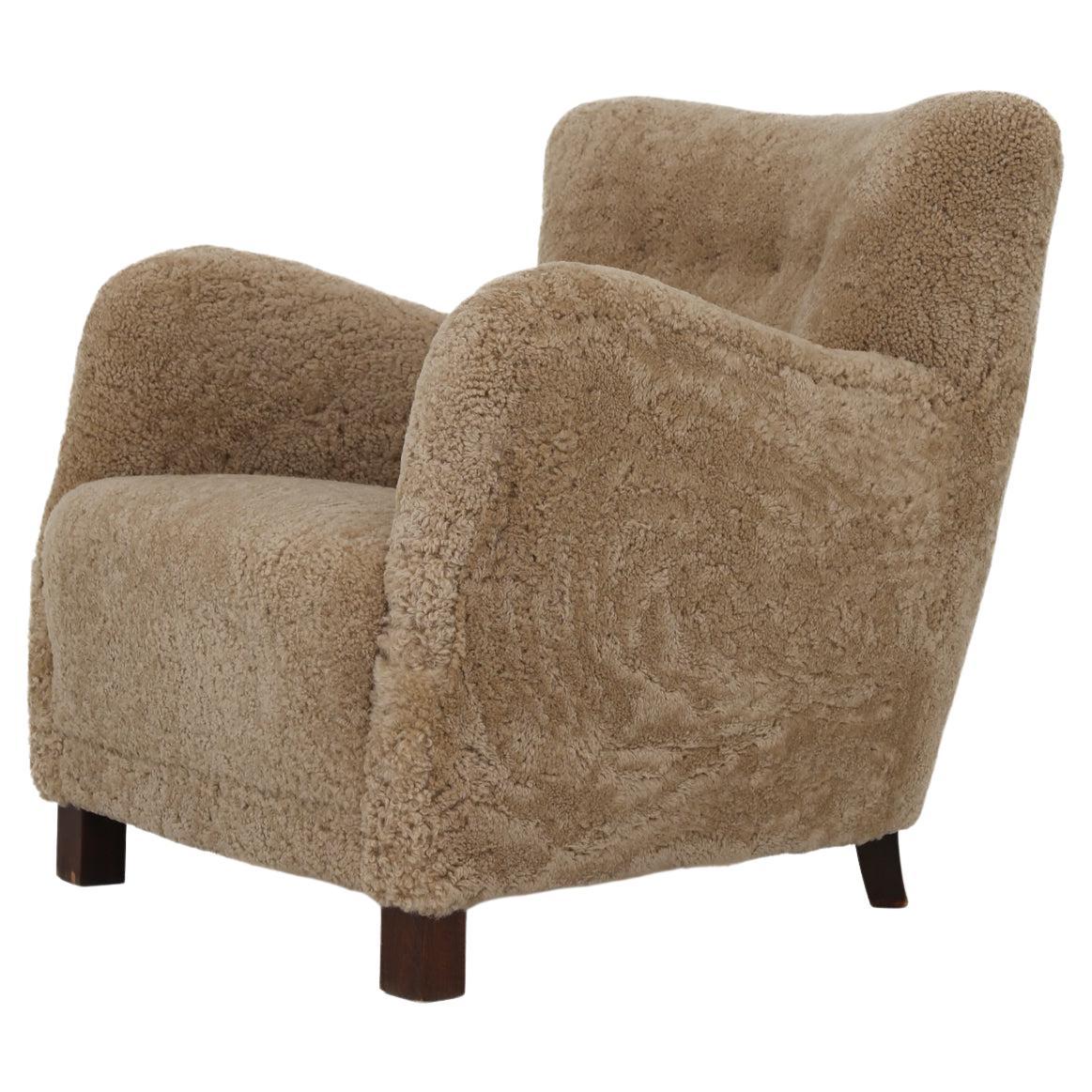 Danish Modern Small Easy Chair with Black Faux Leather by Danish ...