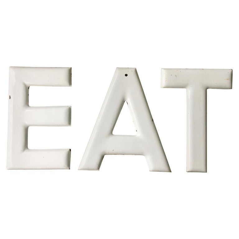Eat or Tea Large Scale 1950s American Porcelain Enameled Steel Letters ...