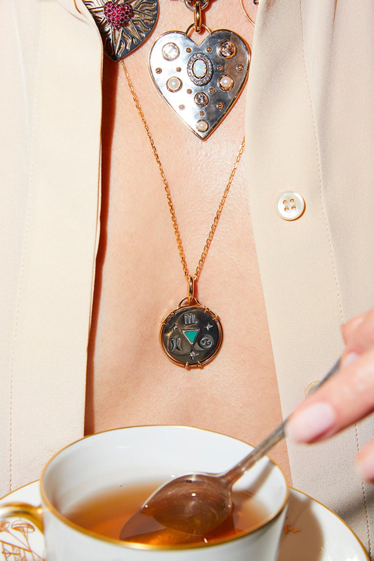 EAU 4 Elements Diamond and Green Lacquer Heart Charm in 18k Gold by ...