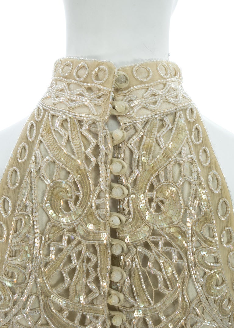 Eavis And Brown Ivory Beaded And Sequin Net Halter Neck Evening Blouse