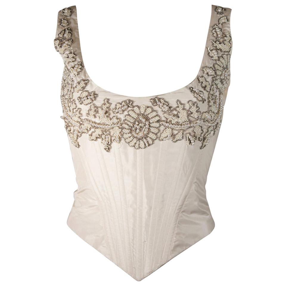 Eavis and Brown London Beaded Cream Silk Corset Bustier Size M at ...