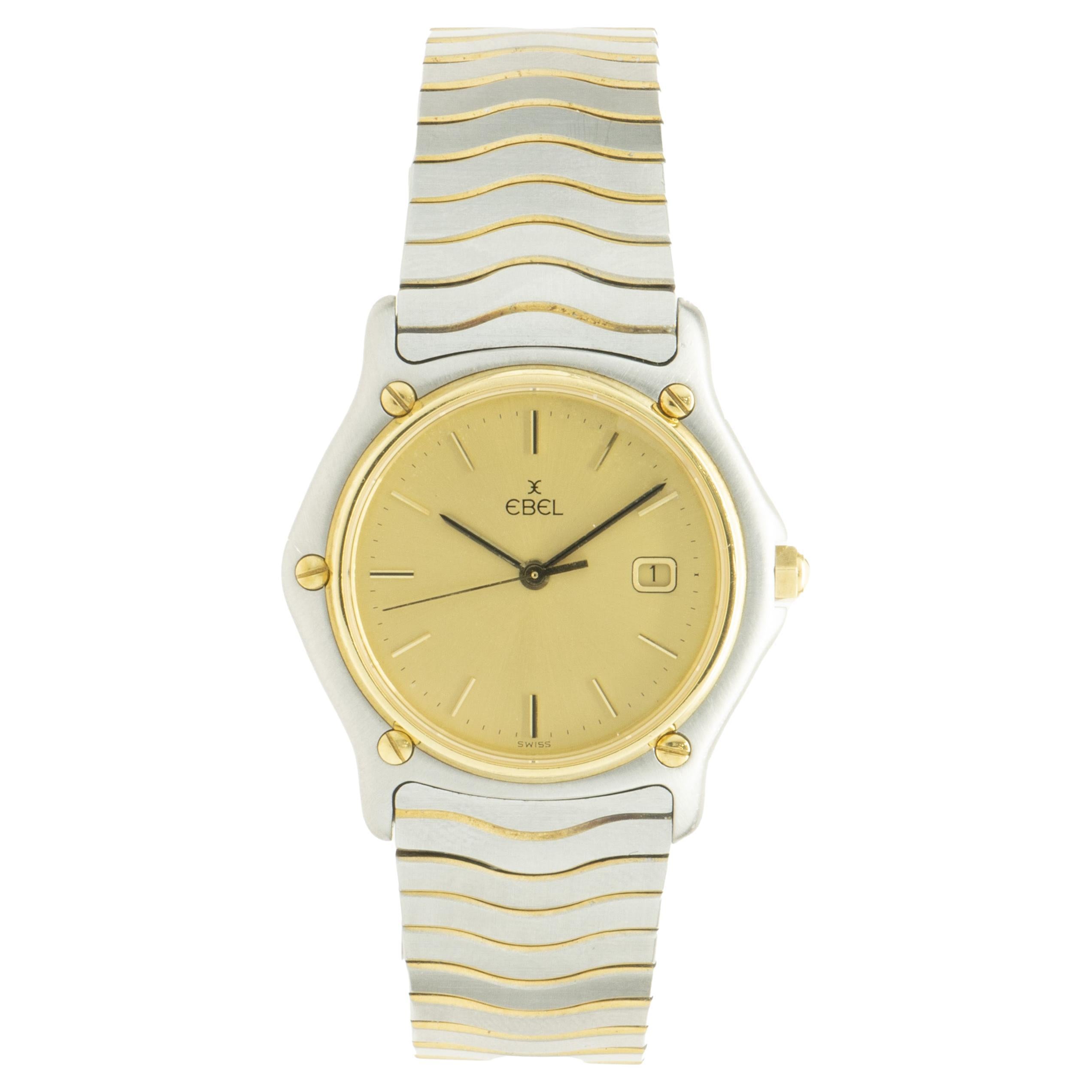 Ebel Stainless Steel and 18 Karat Yellow Gold Mid-Size Wave Watch Ref ...