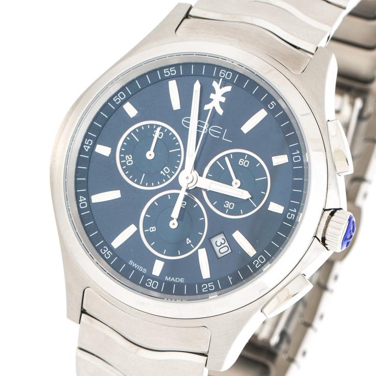 Ebel Blue Stainless Steel Wave 1216344 Chronograph Men's Wristwatch 42 ...