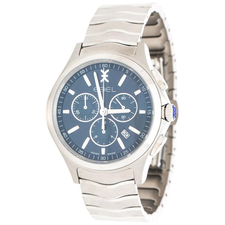 Ebel Blue Stainless Steel Wave 1216344 Chronograph Men's Wristwatch 42 ...