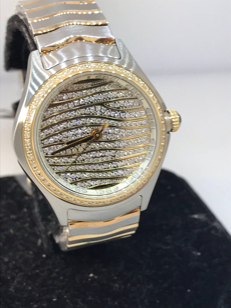 Ebel Wave Pave Diamond Dial and Bezel Steel and Gold Ladies Bracelet ...