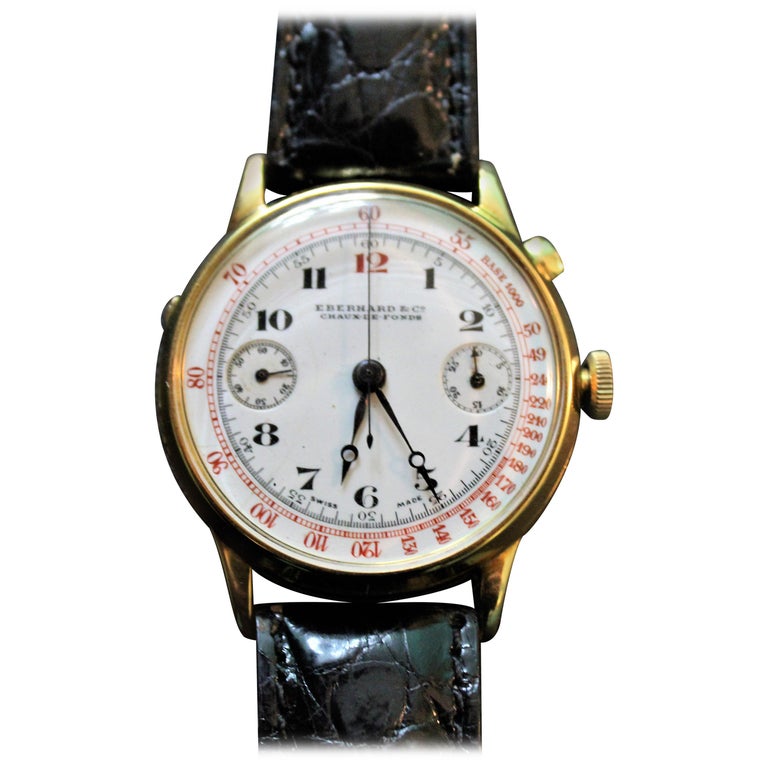 Eberhard and C. Wristwatch Pre Extra-Fort Chrono Yellow Gold 18 Karat ...