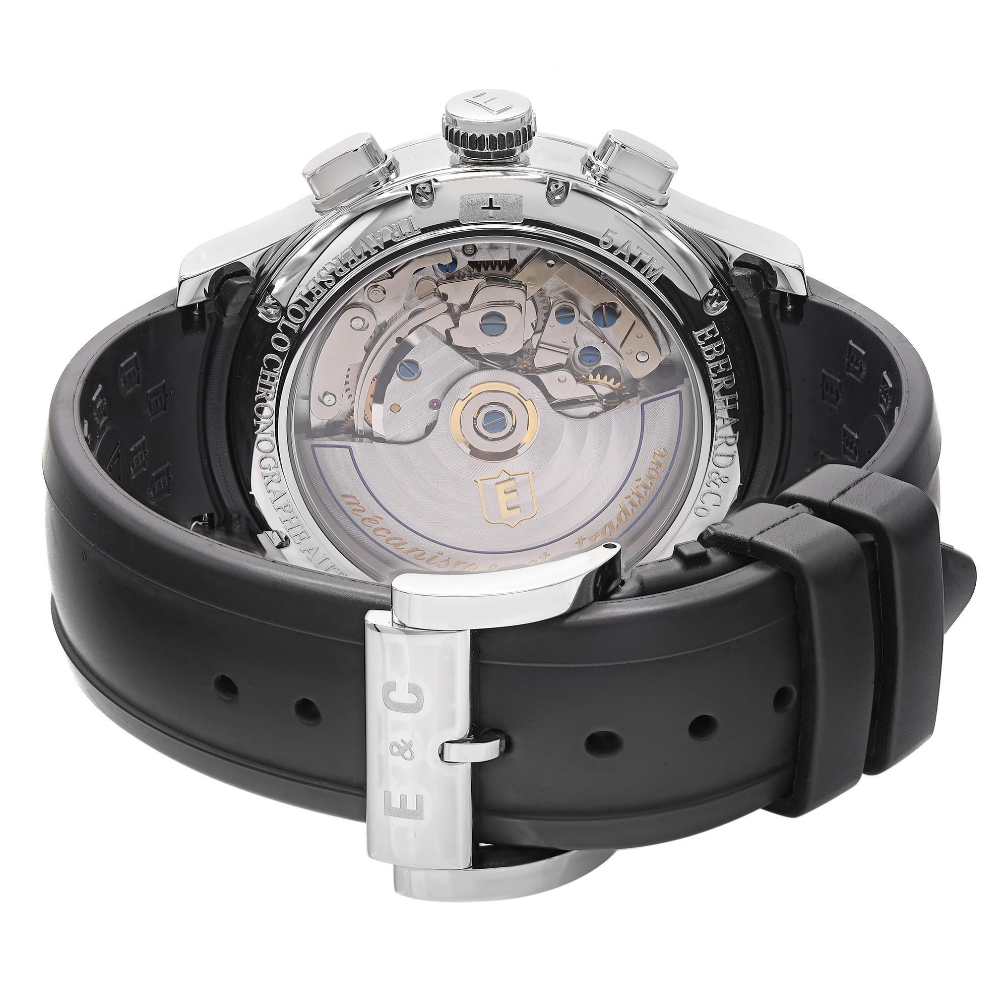 Eberhard Traversetolo Chronograph Steel Black Dial Automatic Mens Watch 31051.6 For Sale at ...