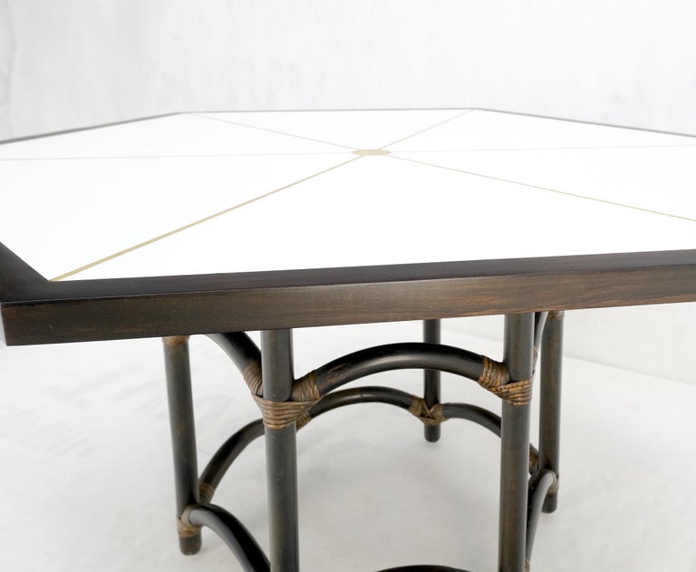 Ebonised Bamboo Brass Inlay Mahogany Top Hexagon Card Game Poker Table ...