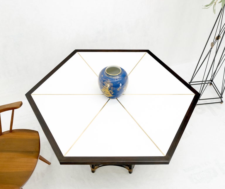 Ebonised Bamboo Brass Inlay Mahogany Top Hexagon Card Game Poker Table ...