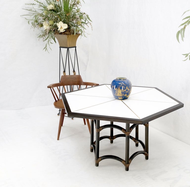 Ebonised Bamboo Brass Inlay Mahogany Top Hexagon Card Game Poker Table ...