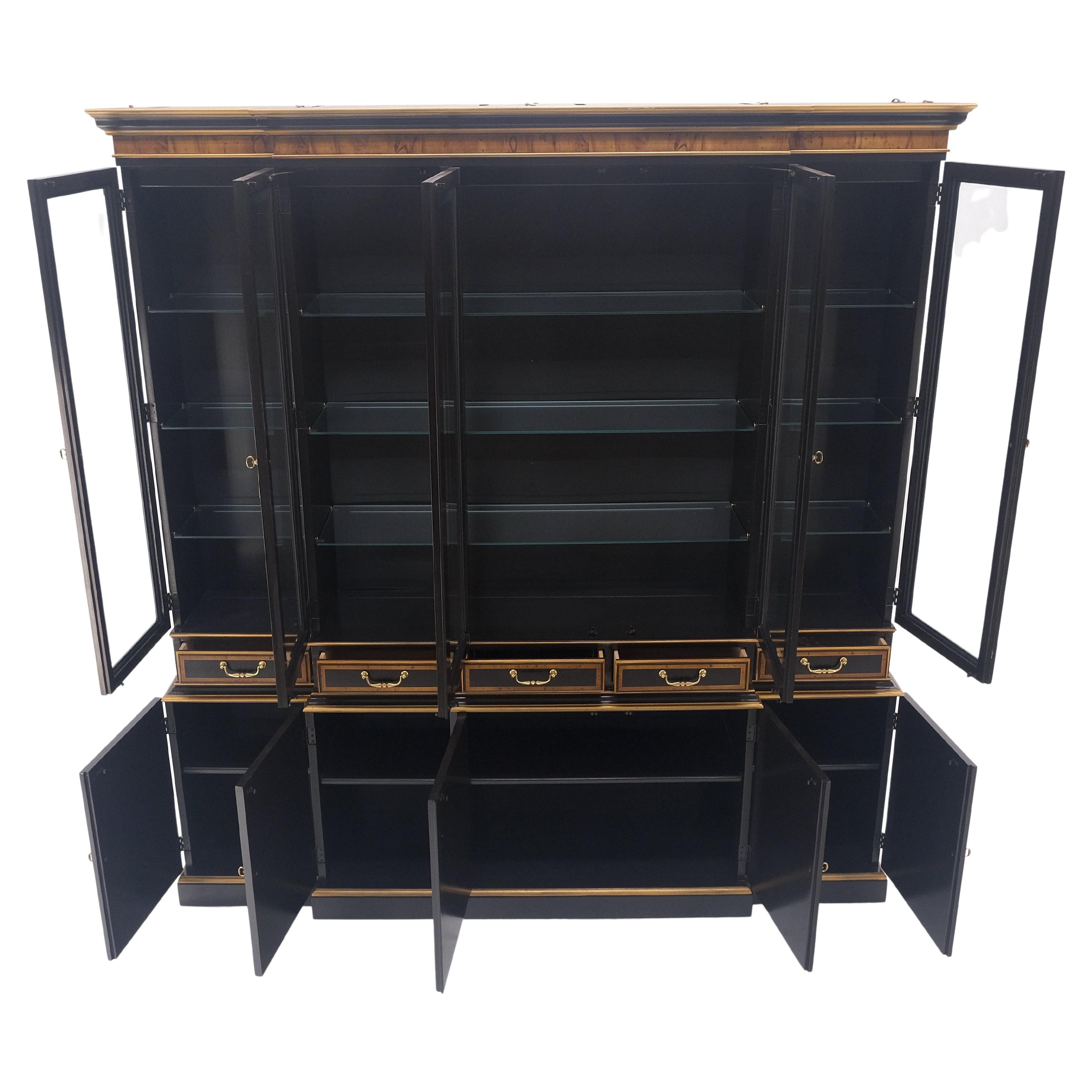 Ebonised Beveled Glass Doors Chinoiserie Two Part Break Front Vitrine ...