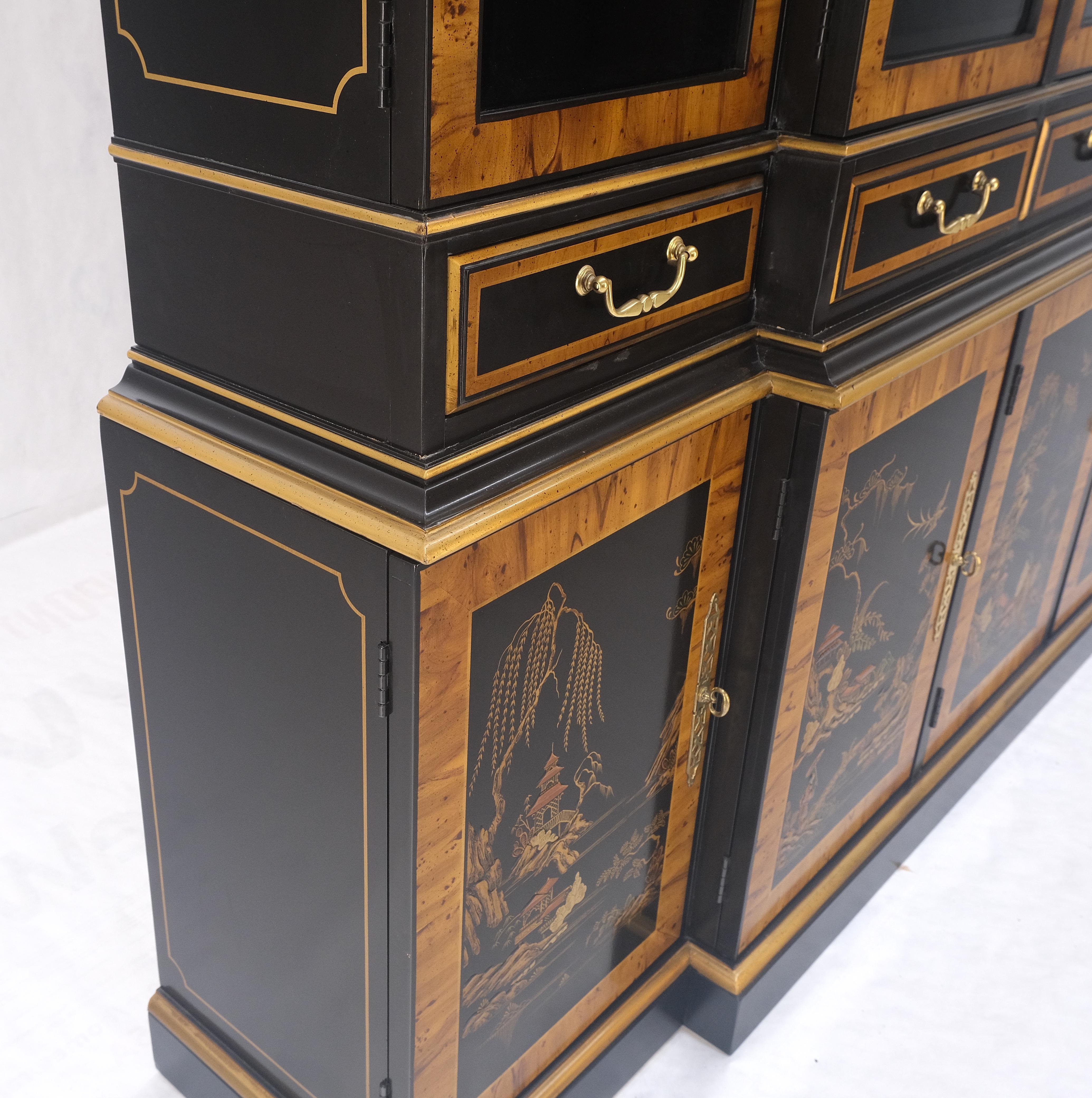 Ebonised Beveled Glass Doors Chinoiserie Two Part Break Front Vitrine ...