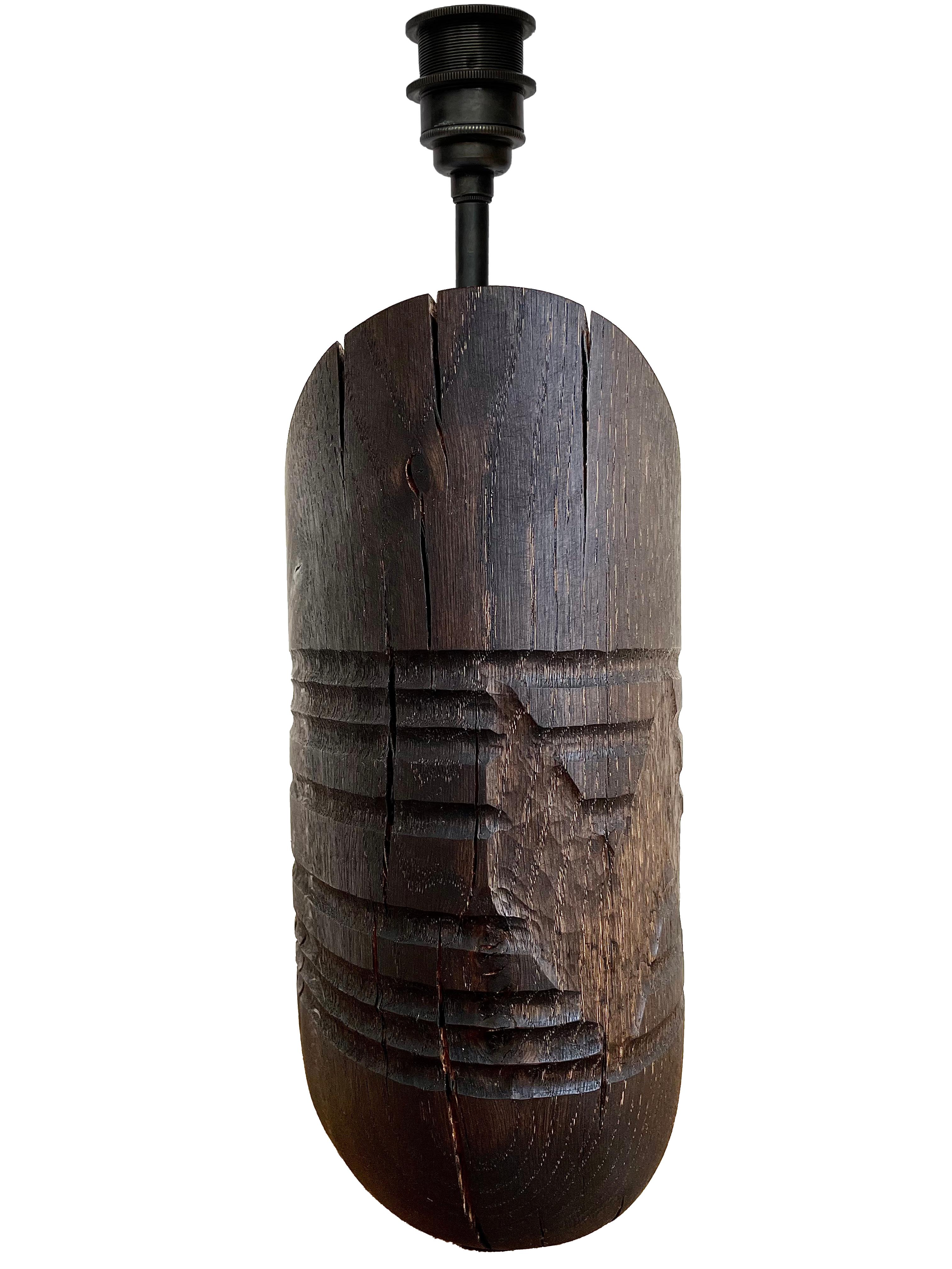 Ebonised Oak Wood Table Lamp with Hand Carving For Sale at 1stDibs