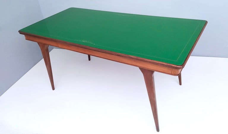 Vintage Ebonized Beech and Walnut Dining Table with a Green Glass Top ...