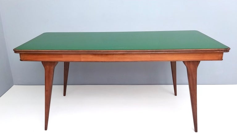 Vintage Ebonized Beech and Walnut Dining Table with a Green Glass Top ...