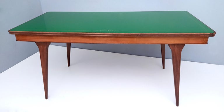 Vintage Ebonized Beech and Walnut Dining Table with a Green Glass Top ...