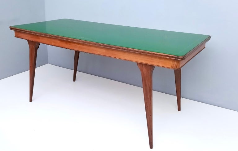 Vintage Ebonized Beech and Walnut Dining Table with a Green Glass Top ...