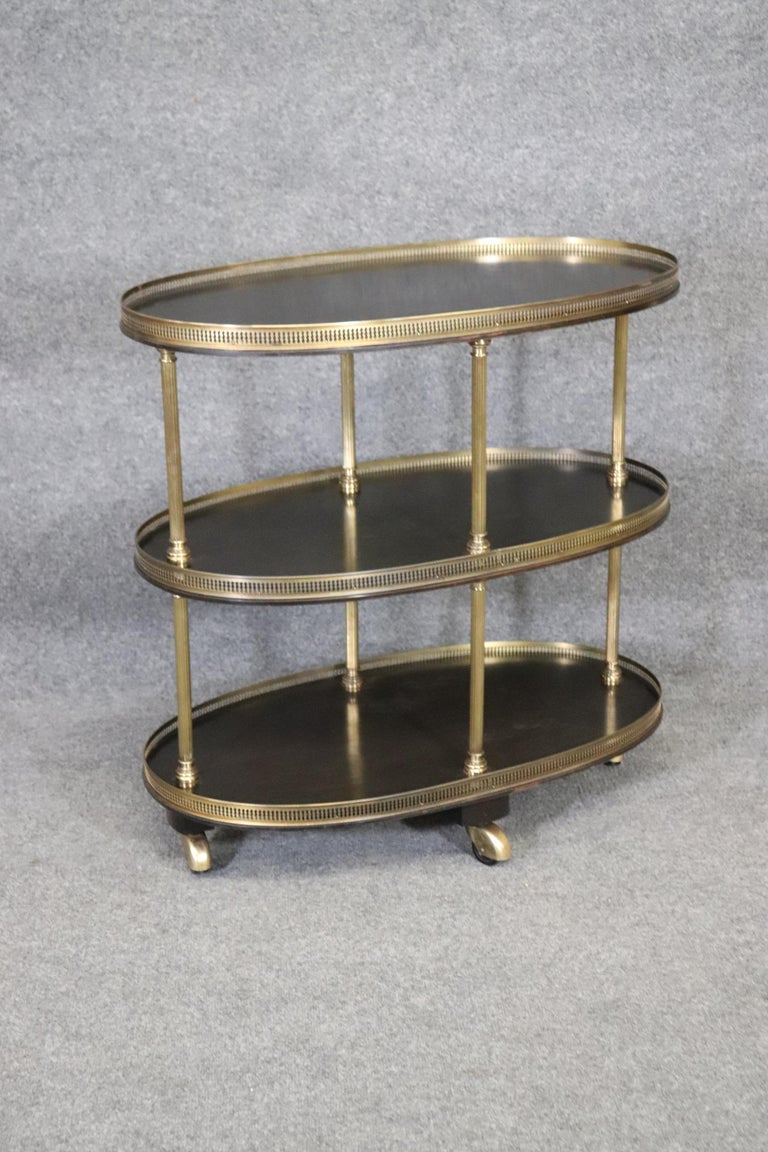 Ebonized Brass Gallery Signed Maison Jansen Oval Bar Liquor Cart ...