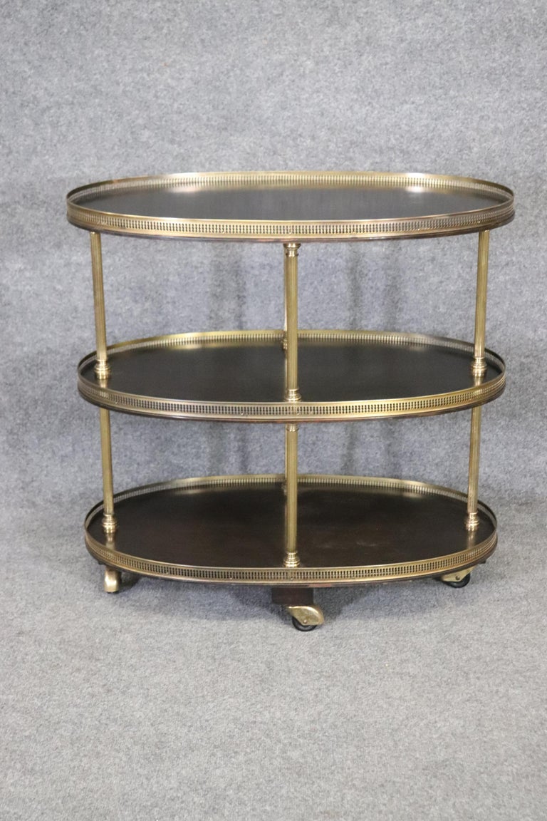 Ebonized Brass Gallery Signed Maison Jansen Oval Bar Liquor Cart ...